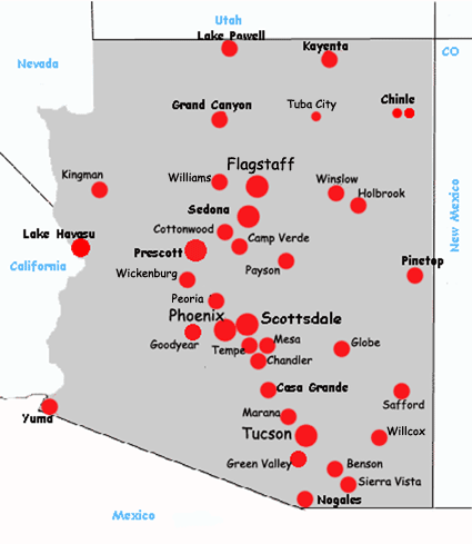 Map of Arizona Hotels and Inns, USA
